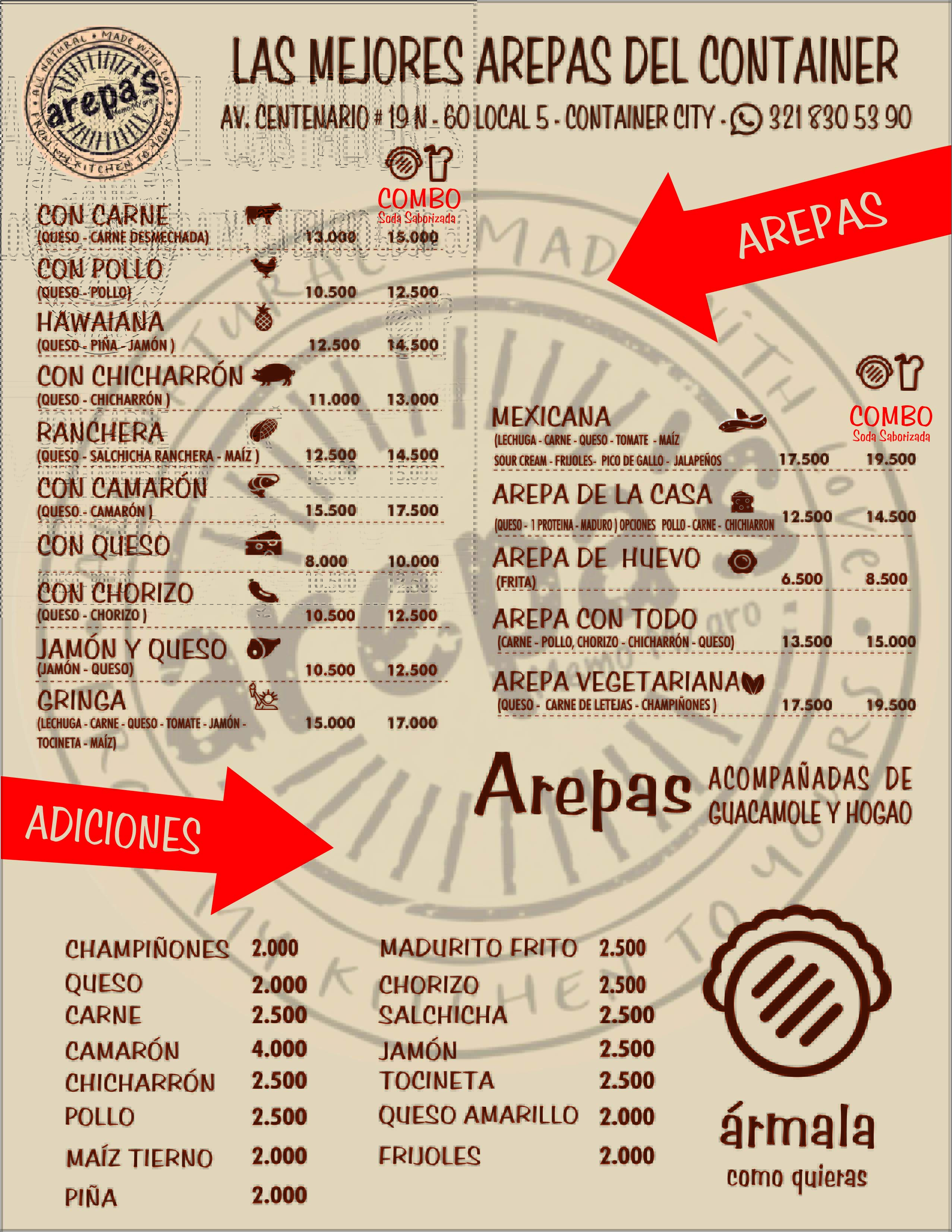 Carta Online de Arepas - cartaymenus.com
